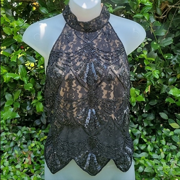 Cache | Tops | Cache Vintage Bead Sequin Embellished Halter Top | Poshmark